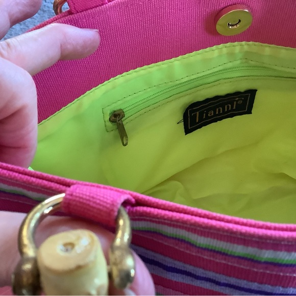 TIANNI | Bags | Fucia Pink Mini Ribbon Handbag With Bamboo Handles ...
